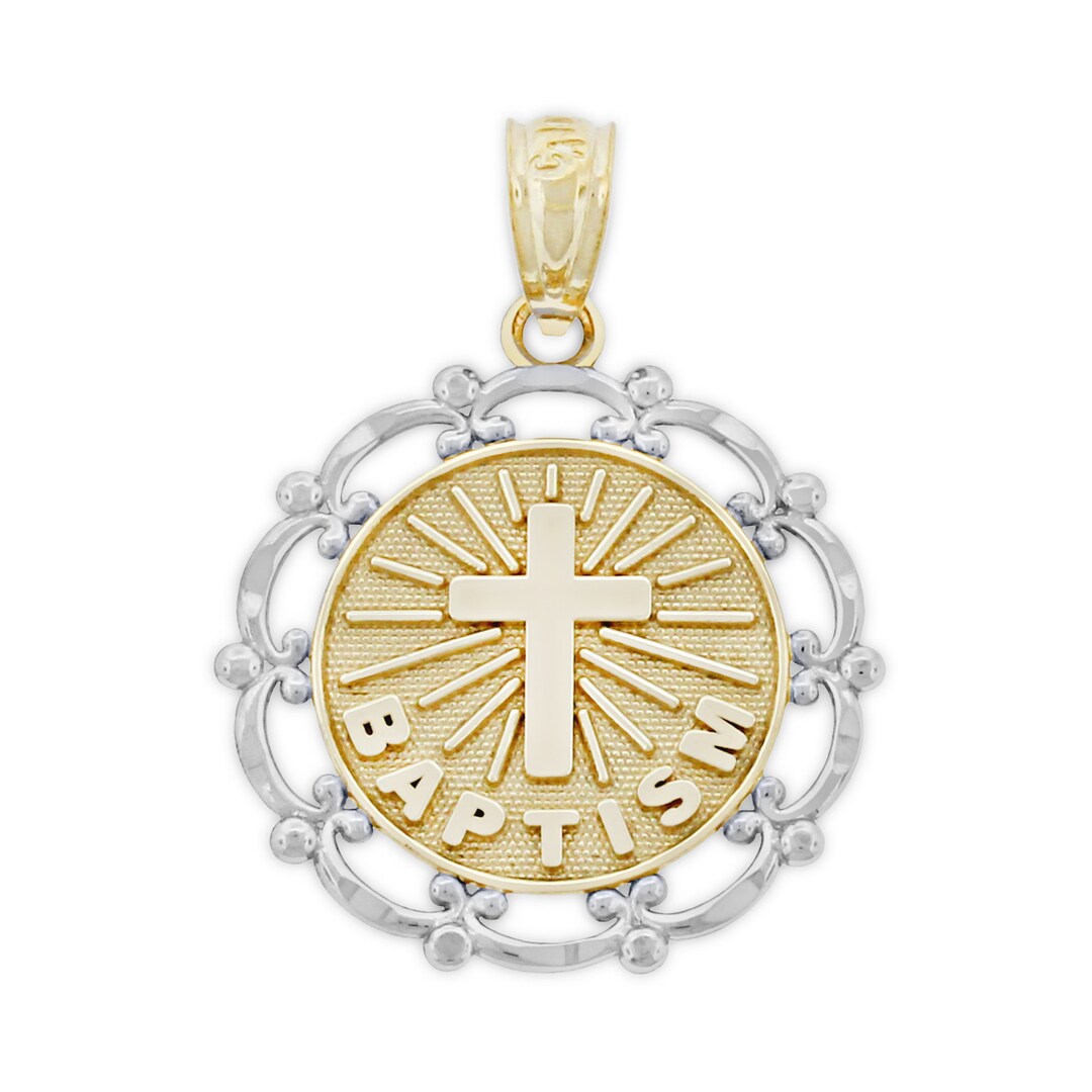 Gold Baptism Medal Charm - Baptism Pendant Charm- 10 Karat Solid Gold ...