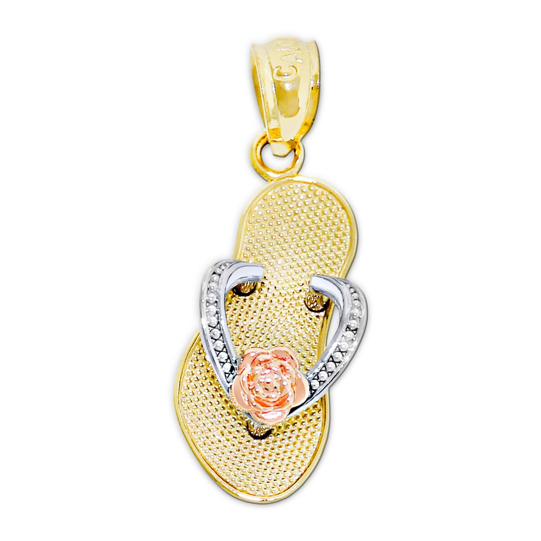 Gold Flip-flop Sandal Charm - 10 Karat Solid Tri-color Gold With ...