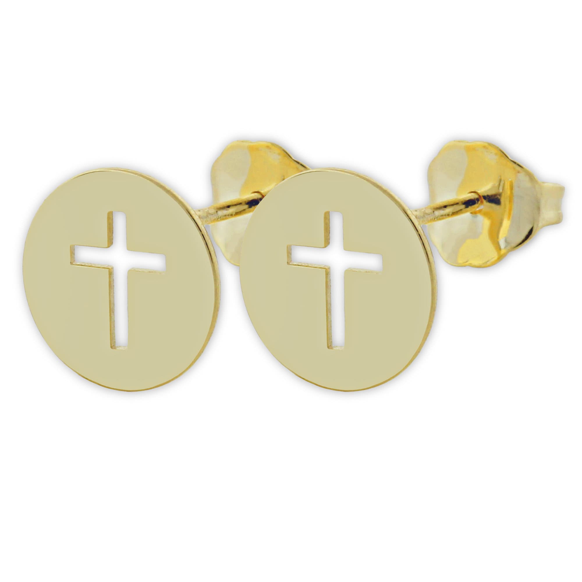 Gold Cut-out Cross Stud Earrings - Cross Earring - 14 Karat Solid Gold ...