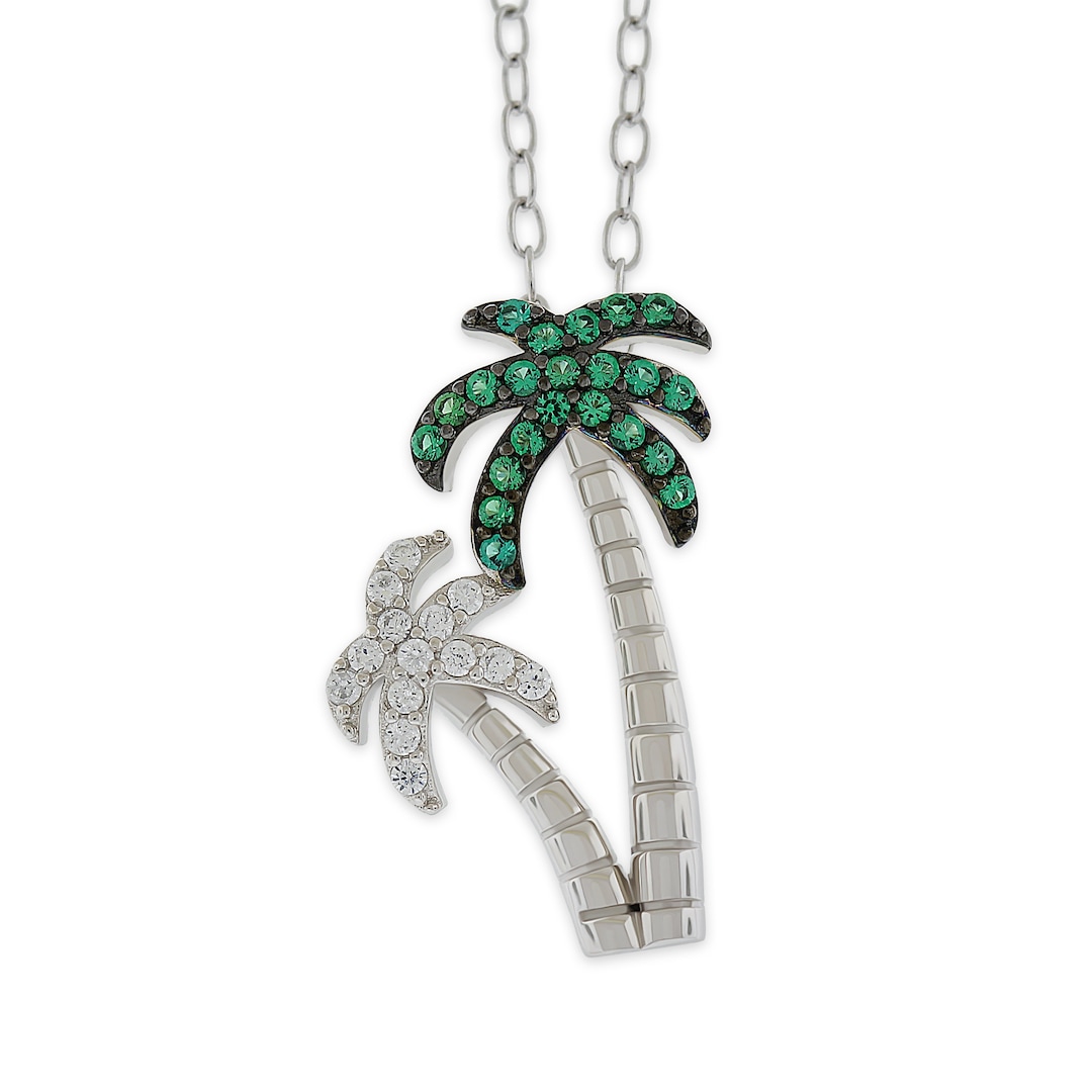Silver Palm Tree Necklace With Cubic Zirconia- 925 Sterling Silver ...