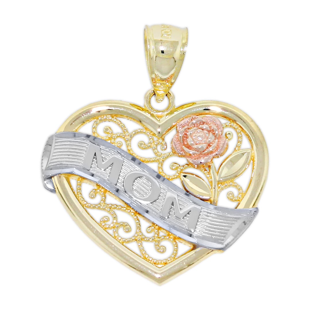 Gold Mom Inside Heart Charm - 10 Karat Solid Gold - Optional Gold Chain ...