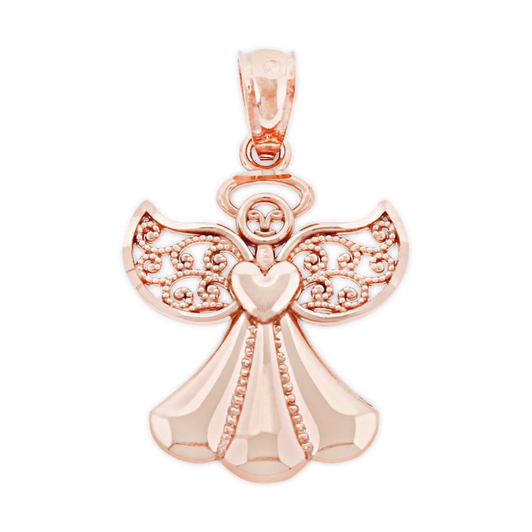 Rose Gold Angel With Heart Charm 10 Karat Solid Gold Angel Pendant ...