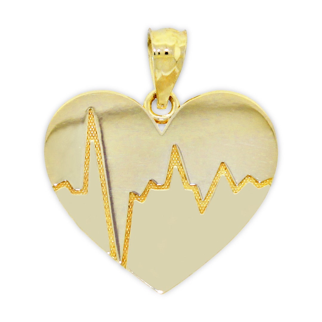 Gold Heart Beat Charm 14 Karat Solid Gold Heart Optional Gold Chain ...