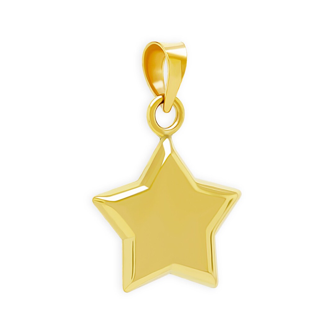 Gold Puffed Star Pendant Necklace - 10 Karat Gold - 3D Star Charm ...