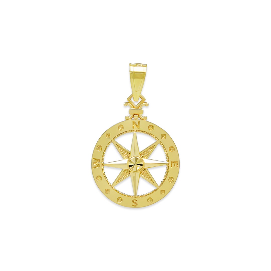 Gold Compass Pendant Necklace - Nautical Necklace - 10 Karat Solid Gold ...