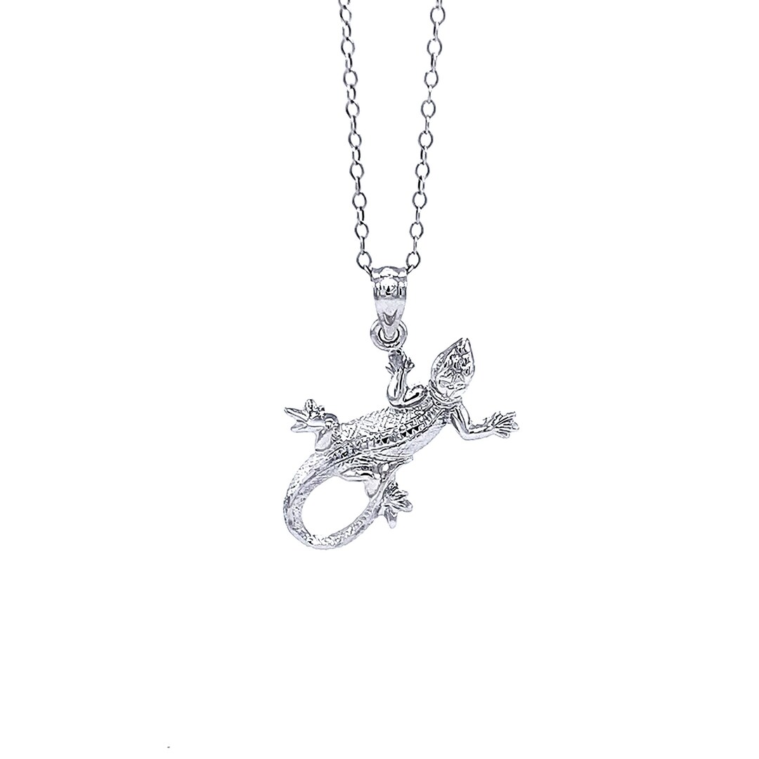 Silver Gecko Lizard Necklace- 925 Sterling Silver- Silver Adjustable ...