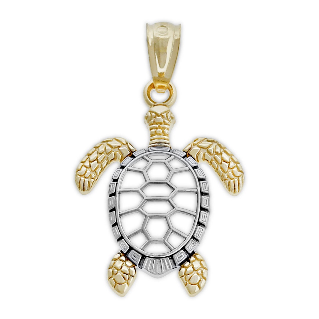 Gold Open Turtle Charm - 10 Karat Solid Gold - Turtle Pendant Necklace ...