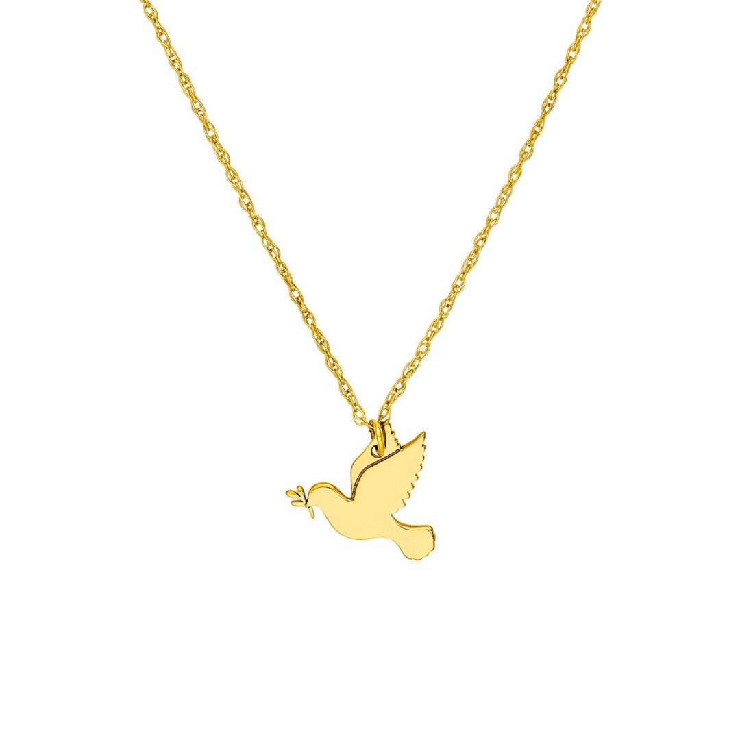 Gold Dove Necklace Pendant - 14 Karat Gold - Dove Bird Charm - Animal ...