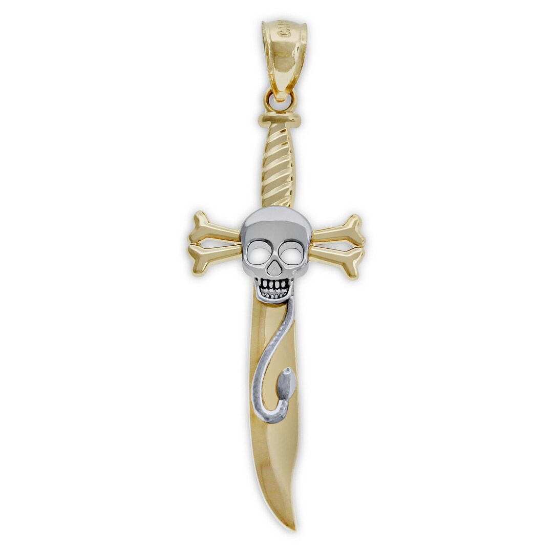 Gold Pirate's Sword Charm - 10 Karat Solid Gold - Dagger Pendant Charm ...