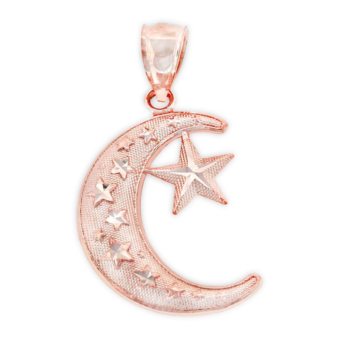 Rose Gold Moon and Star Charm - 10 Karat Solid Gold - Rose Gold Pendant ...