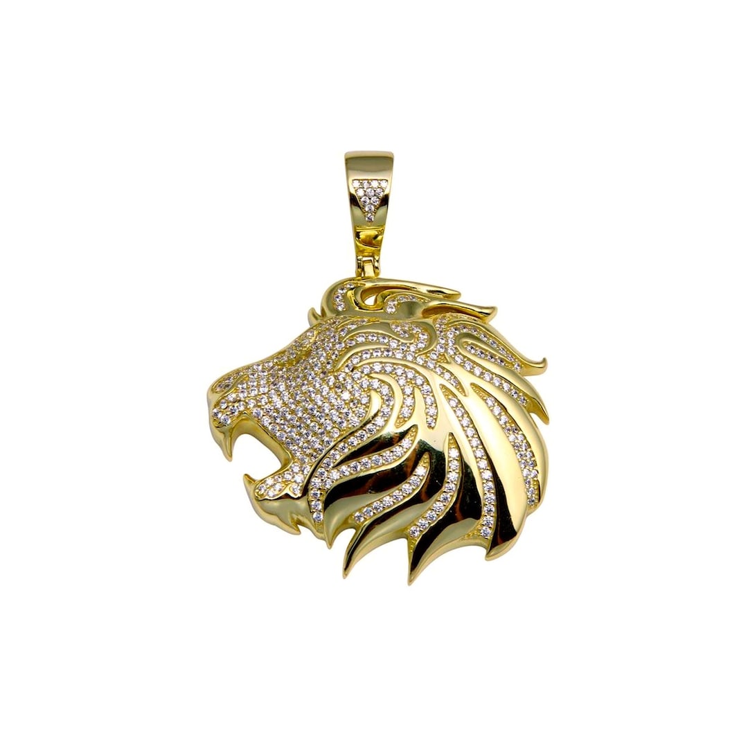 Silver Lion Pendant Charm - 925 Sterling Silver, Gold Plated - Lion ...