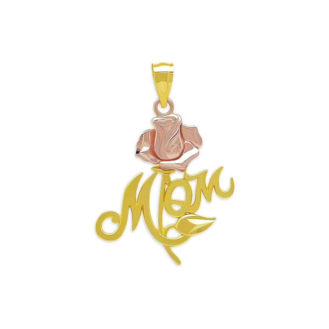 Gold Mom Rose Charm - 10 Karat Solid Gold - Mothers Day Gift - Mom ...