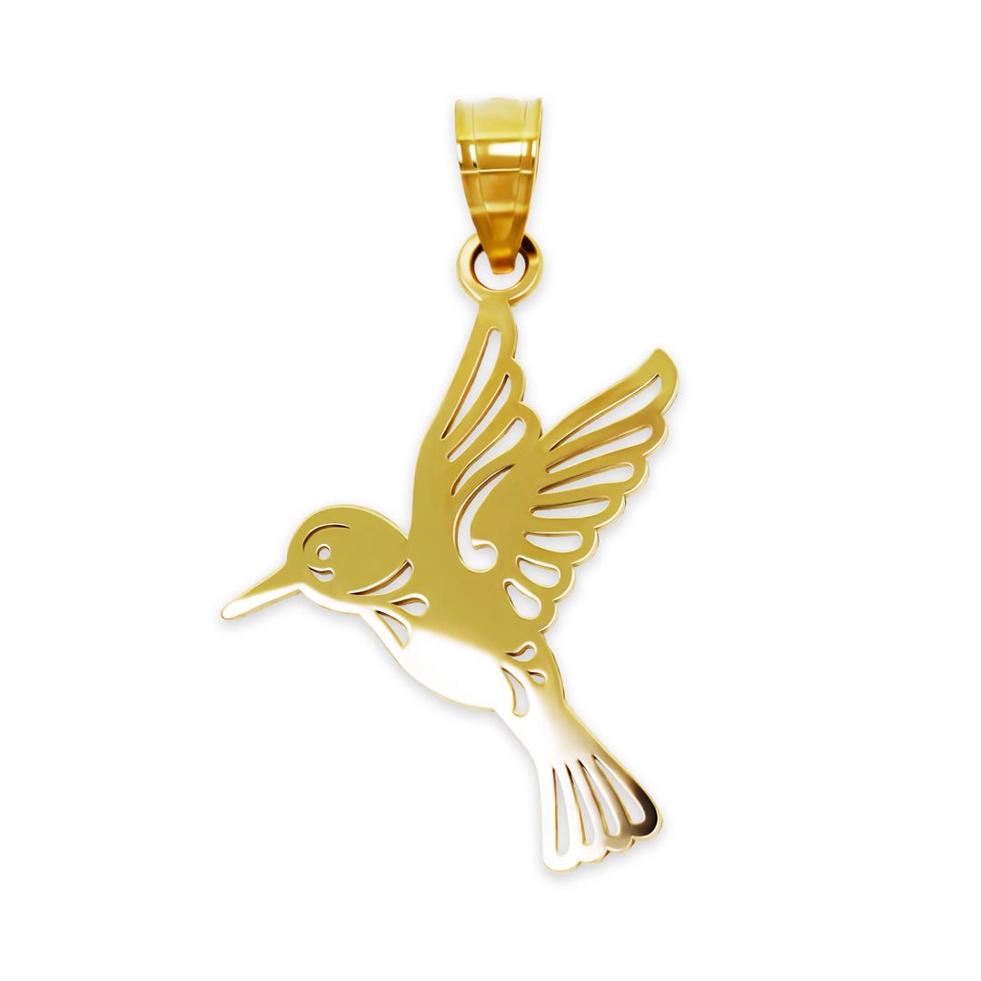 Gold Hummingbird Charm Pendant - 10 Karat Solid Gold With Optional Gold ...
