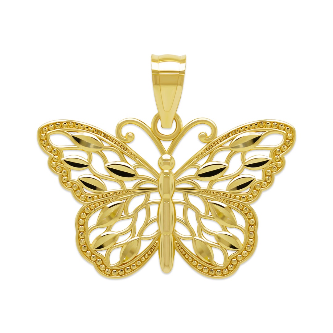 Gold Butterfly Pendant Necklace - 10 Karat Solid Gold - Dainty ...
