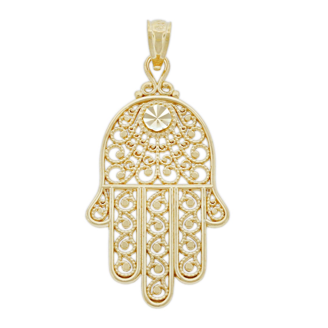 Gold Filigree Hamsa Hand Charm (2 Sizes) - Gold Hamsa Pendant - 10 ...