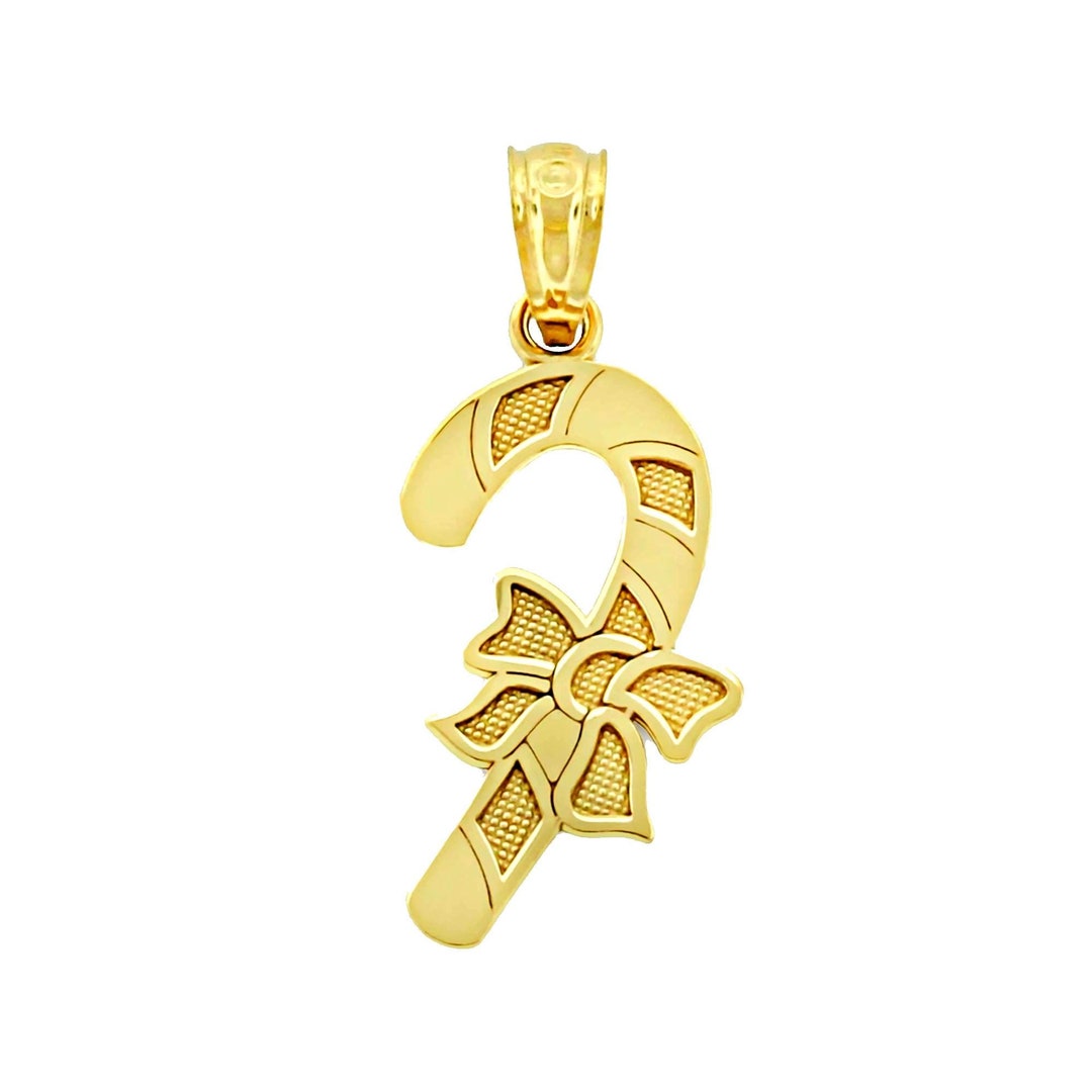 Gold Candy Cane Charm Necklace - 10 Karat Gold - Christmas Jewelry ...