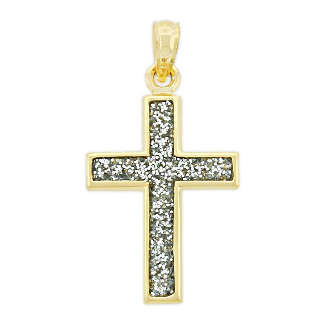 Gold Playful Cross With Glitter Enamel - 14 Karat Solid Gold With ...