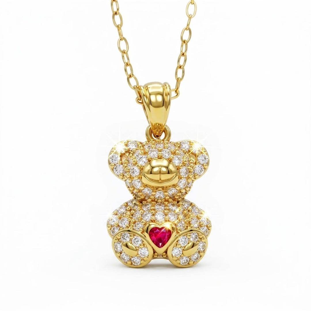 Gold Teddy Bear Pendant Necklace - Gold Plated on 925 Sterling Silver ...