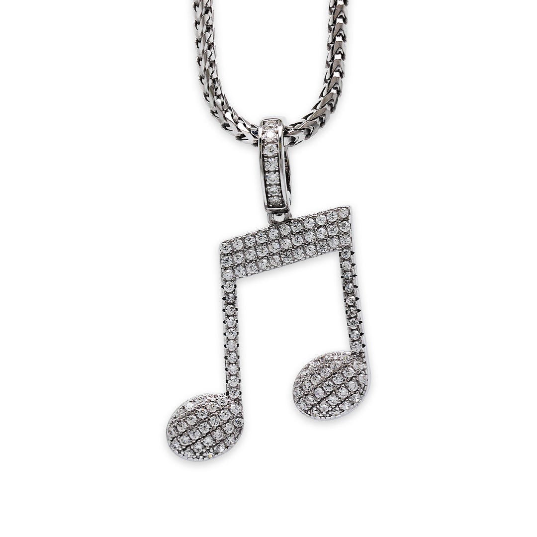 Silver Music Note Pendant Necklace - 925 Sterling Silver With Cubic ...