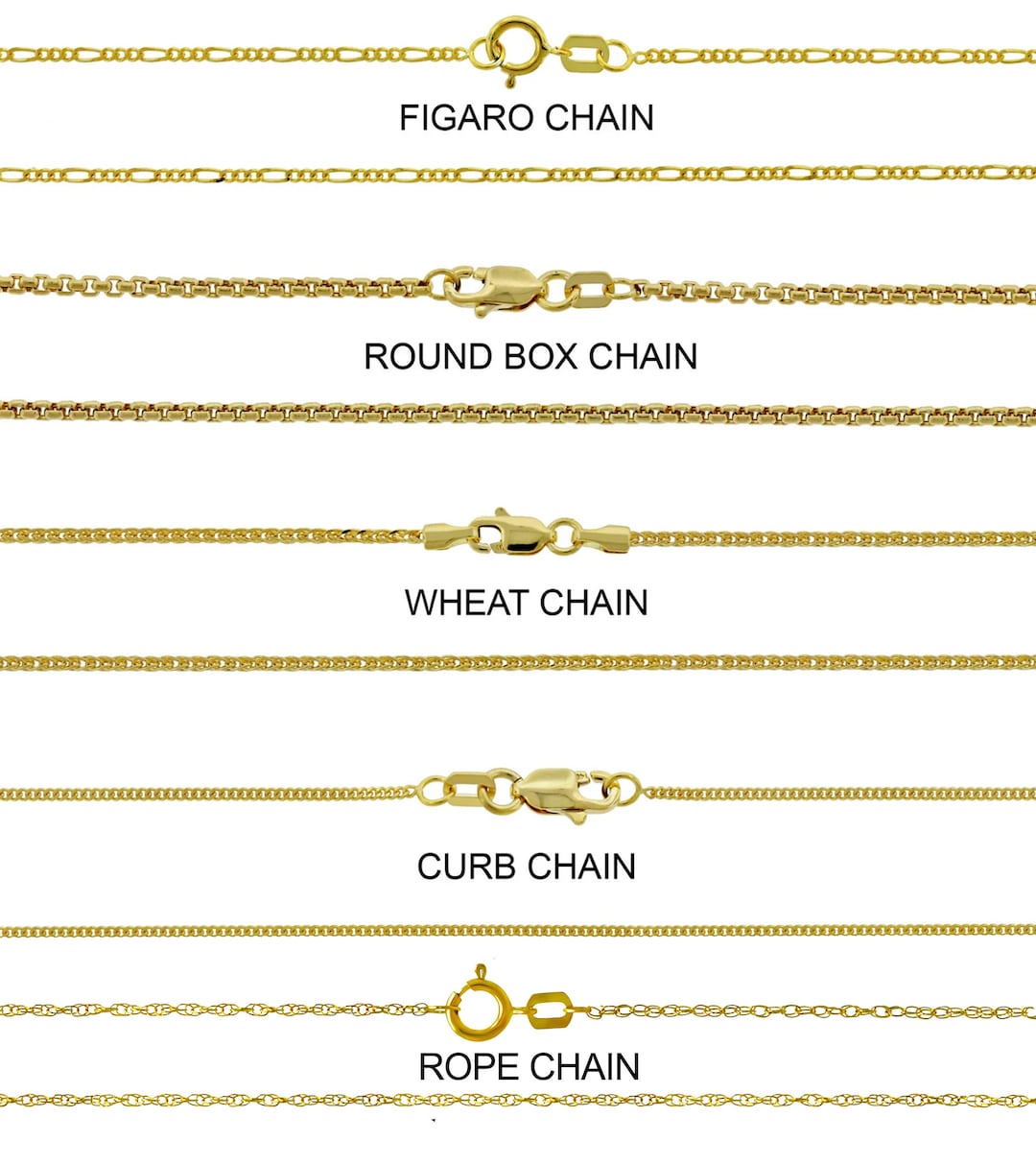 14 KARAT YELLOW GOLD Figaro, Box, Wheat, Rope, and Curb Chains ...