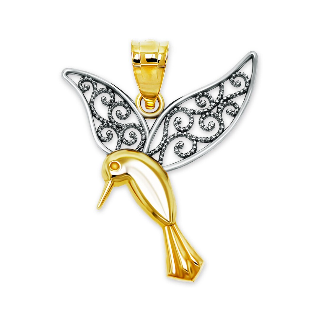 Gold Hummingbird Charm Pendant - 10 Karat Solid Gold With Optional Gold ...
