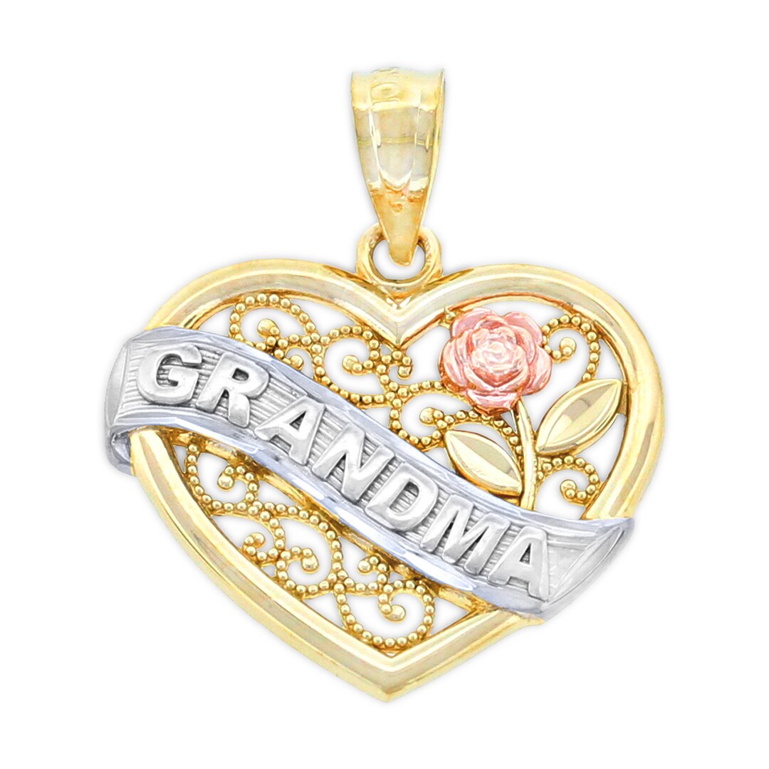 Gold Grandma Banner Inside Heart Charm - 10 Karat Solid Gold With ...