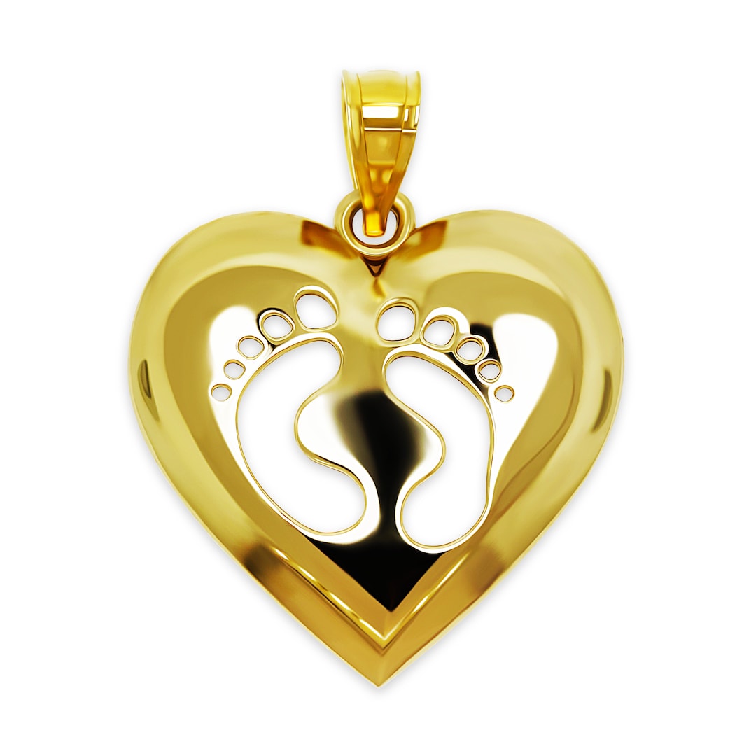 Gold Baby Feet Heart Charm Pendant - 10 Karat Solid Gold - Baby Foot ...