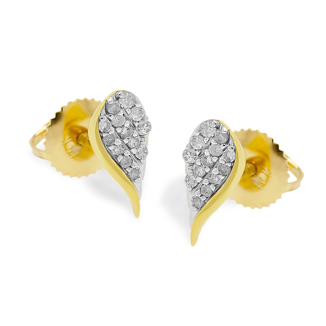 Gold Angel Wing Earring - 0.15CT Diamonds - 14 Karat Gold - Angel Wing ...