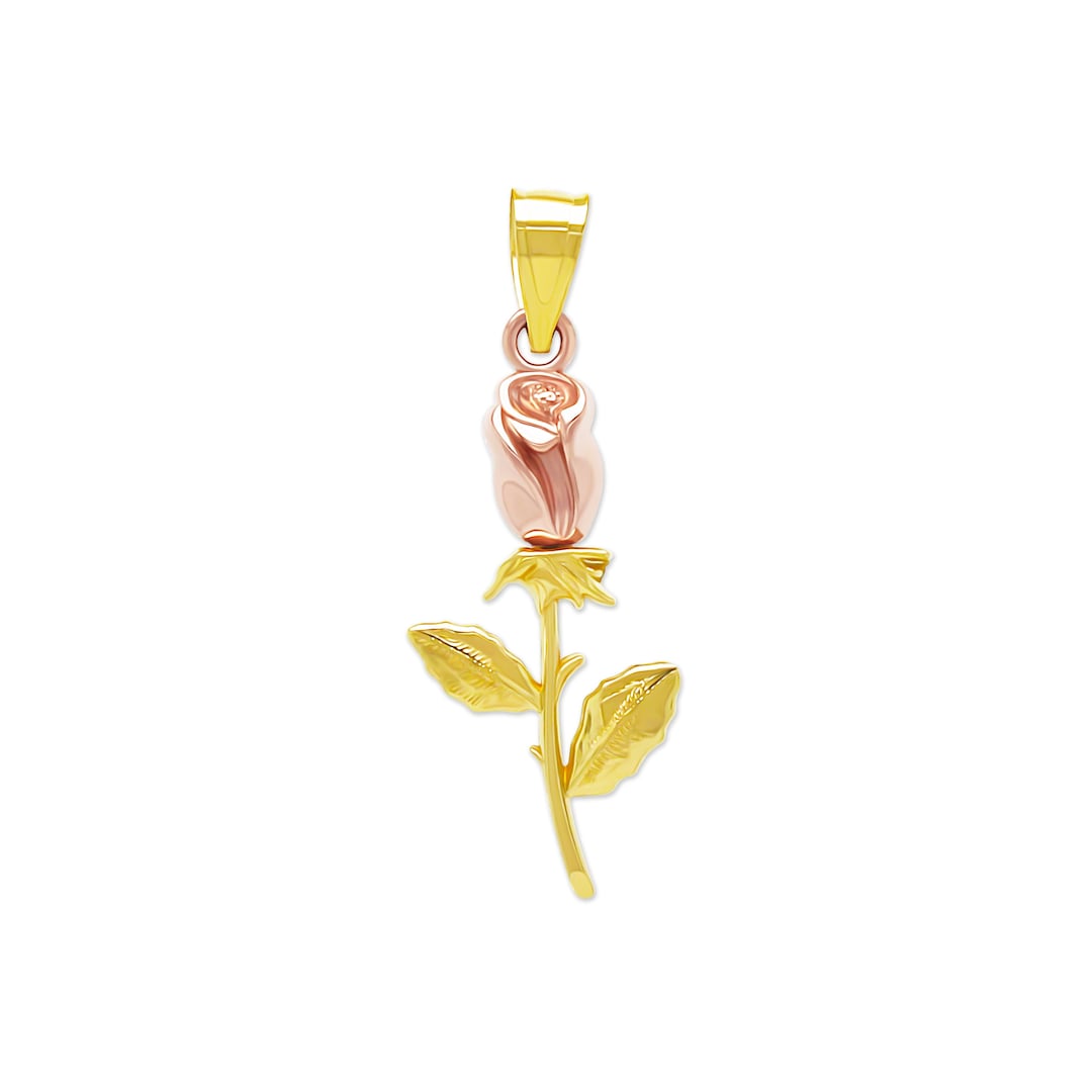 Gold Mini Rose Charm Necklace - Rose Pendant - 10 Karat Solid Gold ...