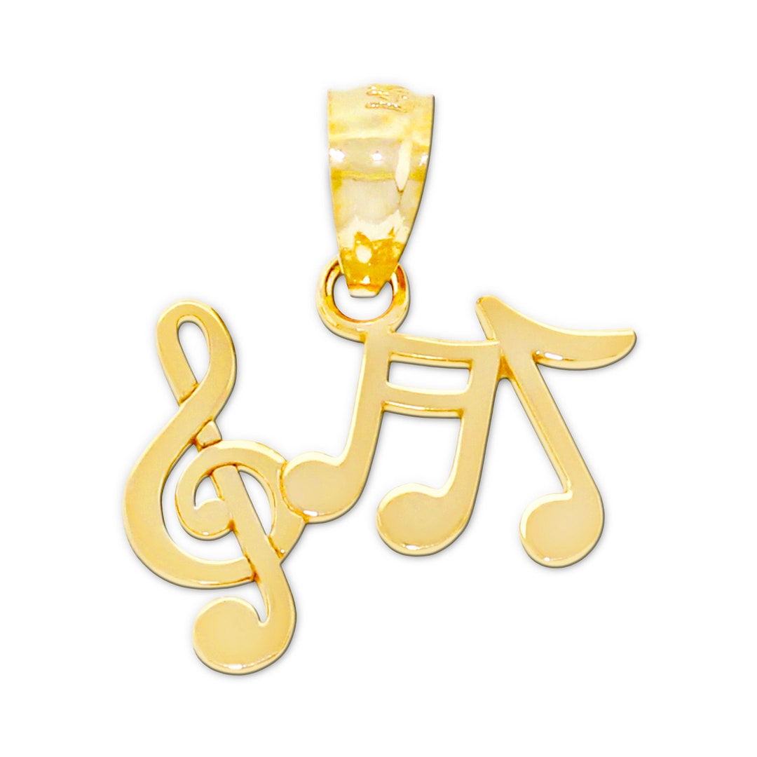 Gold Music Notes Charm Pendant - 10 Karat Solid Gold With Optional Gold ...