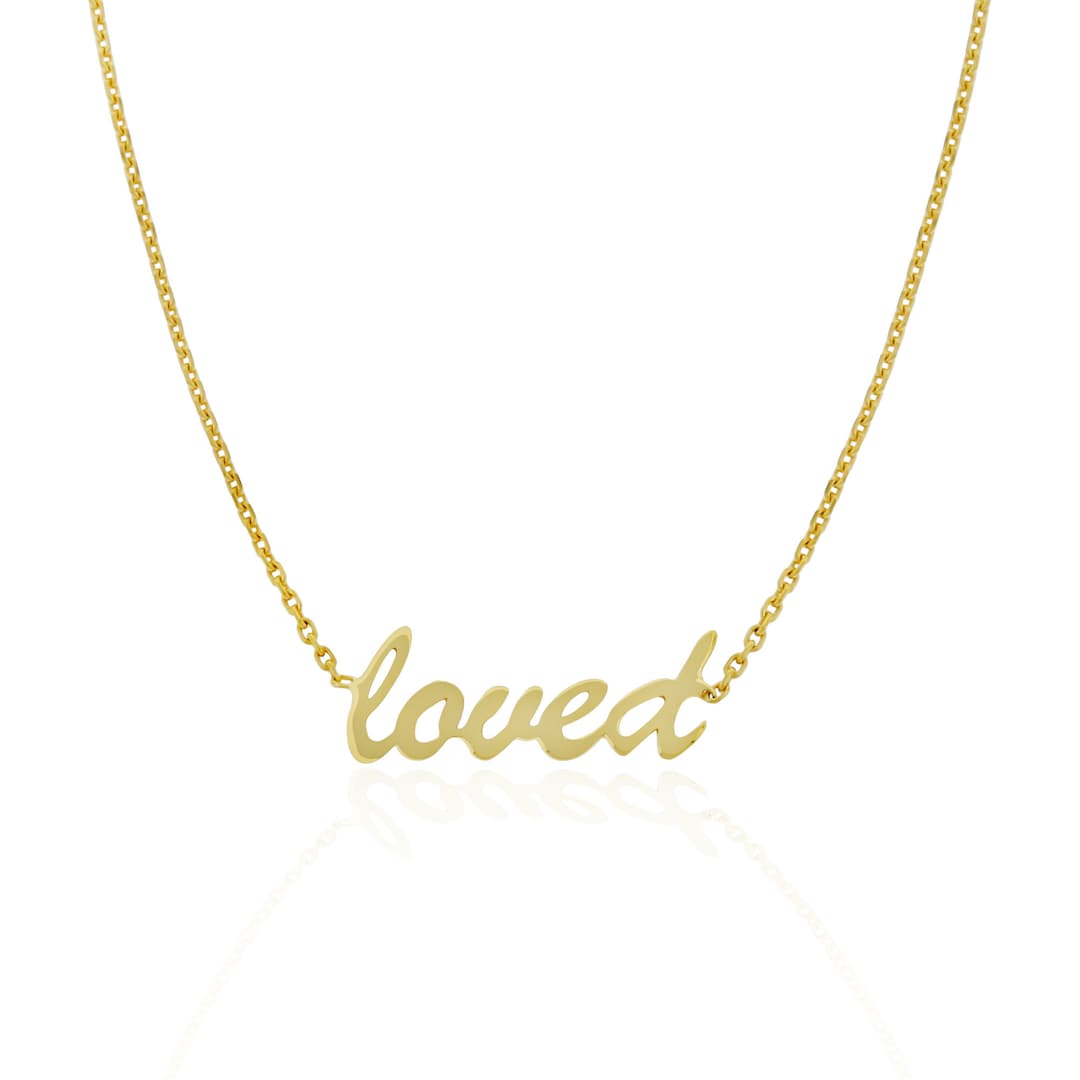 Gold Script Loved Adjustable Necklace and Choker - 14 Karat Solid Gold ...