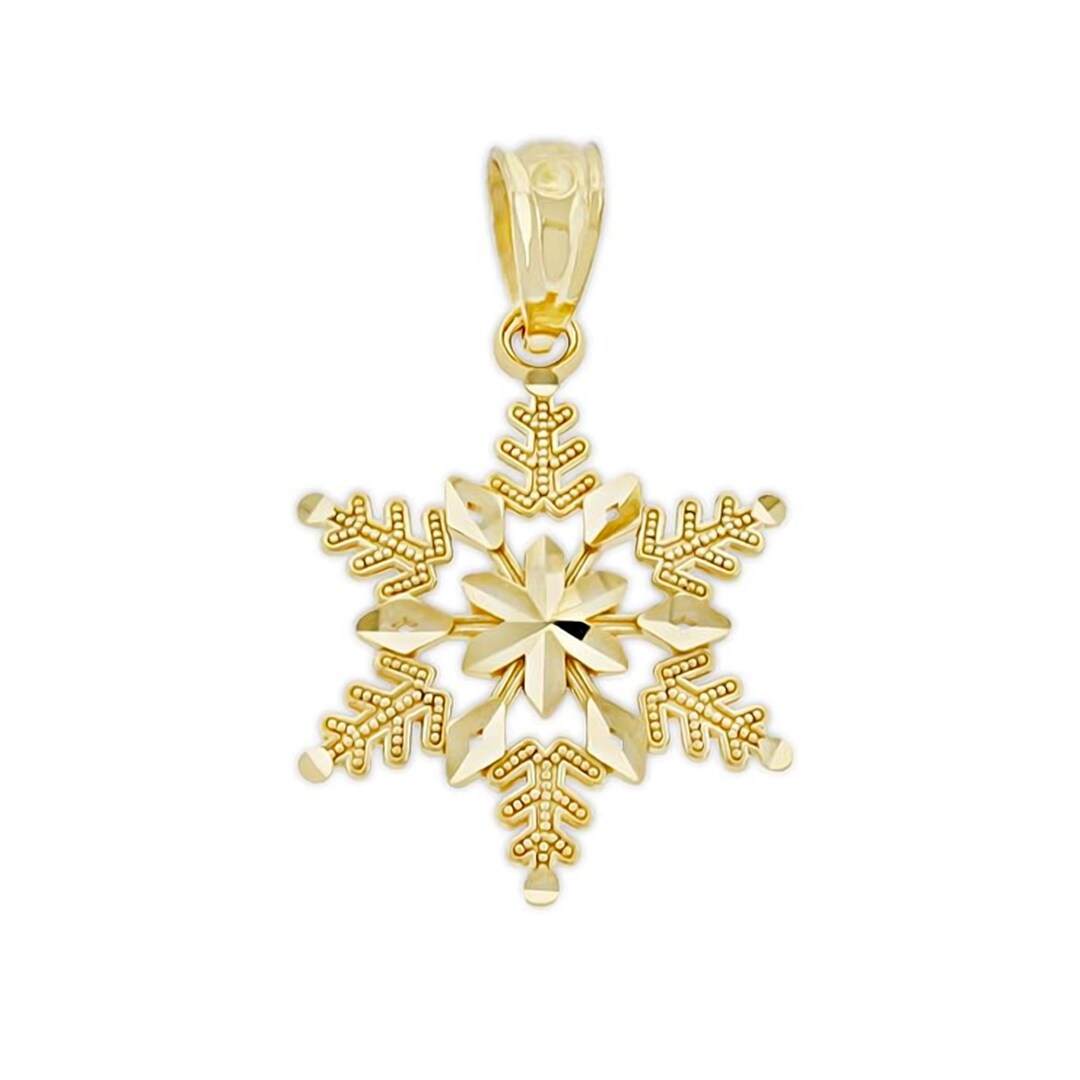 Gold Snowflake Charm Pendant - 10 Karat Gold - Snowflake Jewelry ...