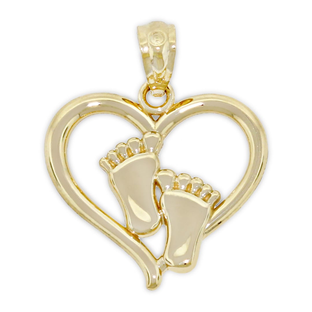 Gold Baby Feet Inside Heart Charm - 10 Karat Solid Gold - Baby Feet ...