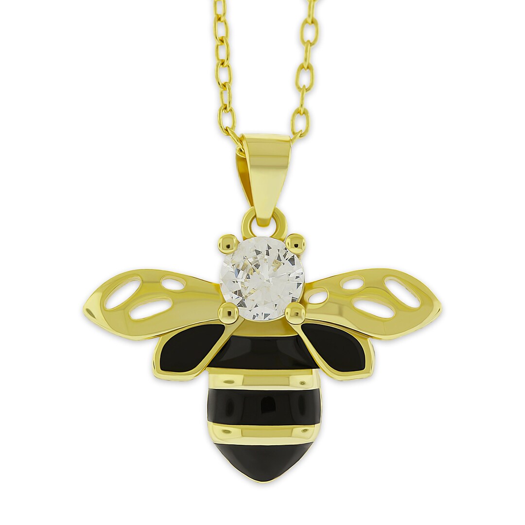 Silver Bumble Bee Necklace With Cubic Zirconia - 925 Sterling Silver ...