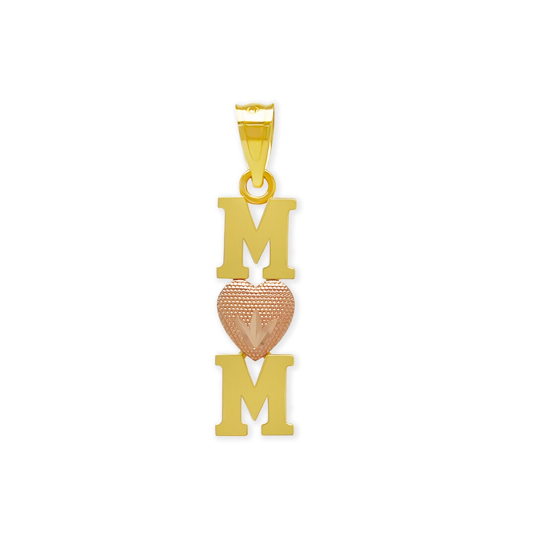 Gold "mom" Charm With Pink Heart - Mom Pendant - 14 Karat Solid Gold ...
