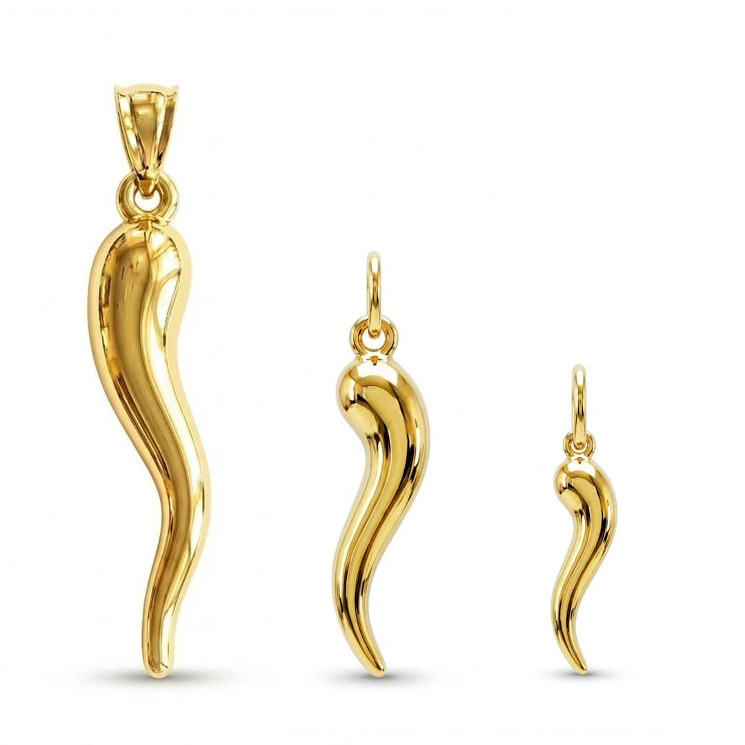 Gold Italian Horn Charm Pendant - 10 Karat Solid Gold - Italian Horn ...
