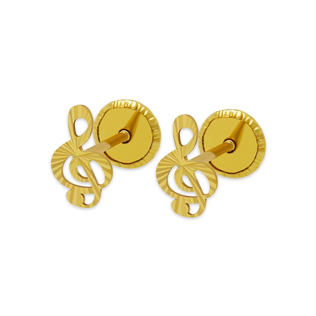 Gold Music Note Earring - 14 Karat Solid Gold - Music Note Stud - Gold ...