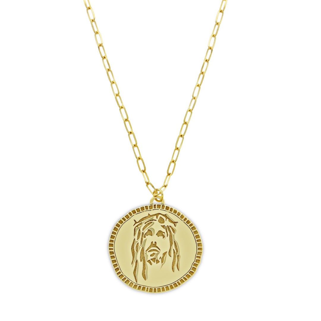 Gold Jesus Pendant With Adjustable Necklace 14 Karat Solid Gold ...