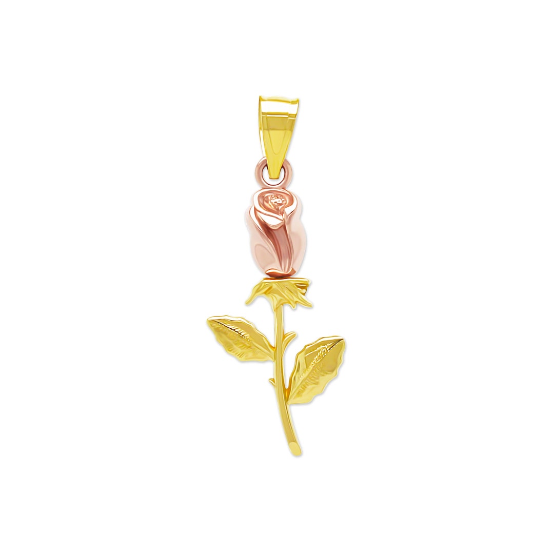 Gold Rose Pendant Necklace - Rose Charm - 10 Karat Solid Gold - Rose ...