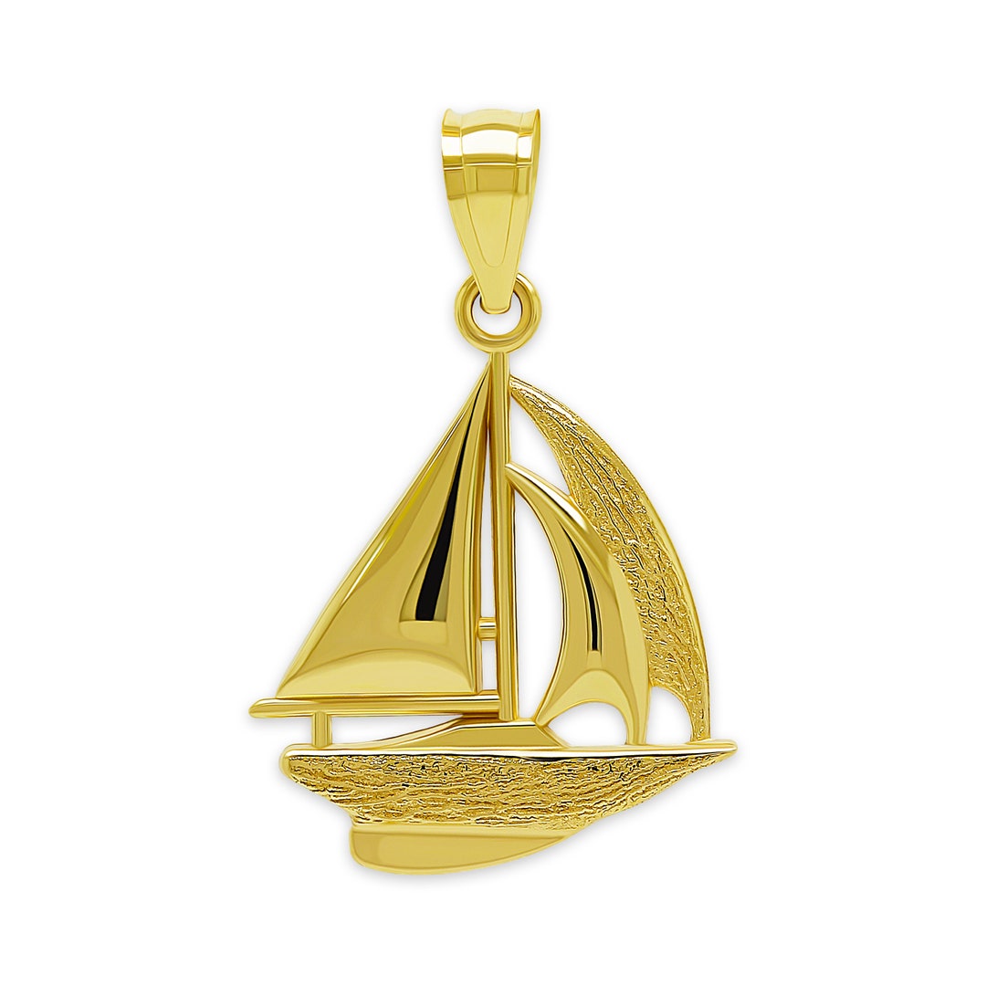 Gold Sailboat Charm - 10 Karat Solid Gold - Optional Gold Chain ...