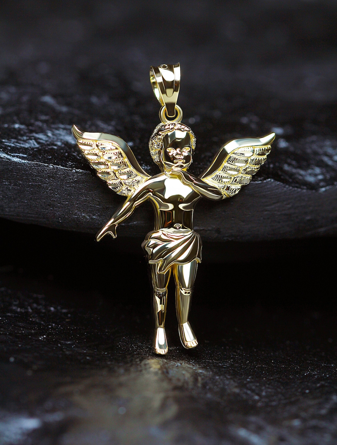 Gold Baby Angel Cherub Charm - 10 Karat Solid Gold - Baby Angel ...