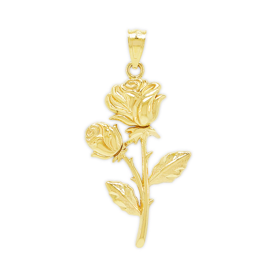 Yellow Gold Rose Charm With Optional Chain 10 Karat Solid Gold Rose ...