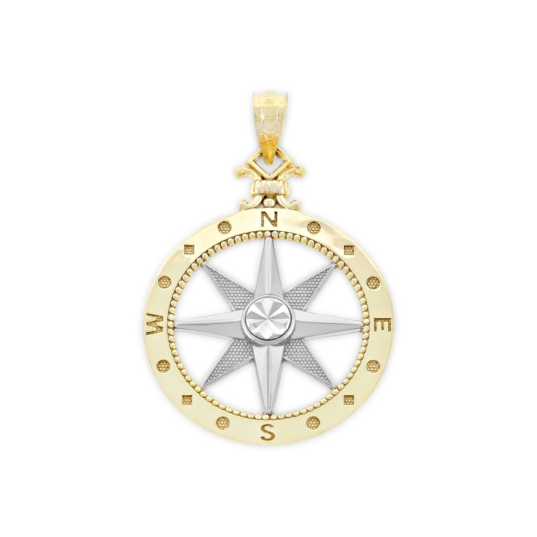 Gold Compass Pendant Necklace - Nautical Necklace - 10 Karat Solid Gold ...