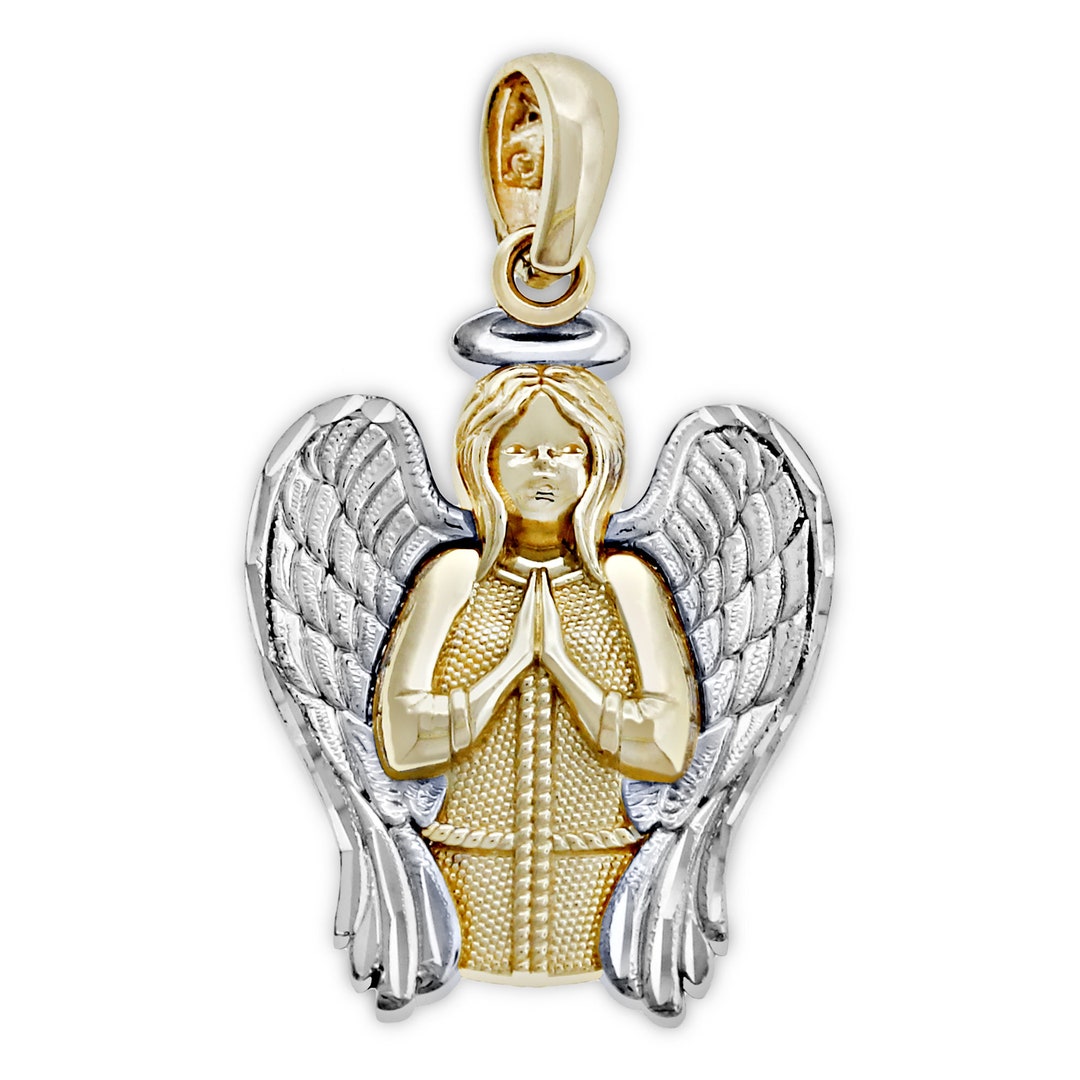 Gold Praying Angel Pendant - 14k Solid Gold - Optional Gold Chain ...
