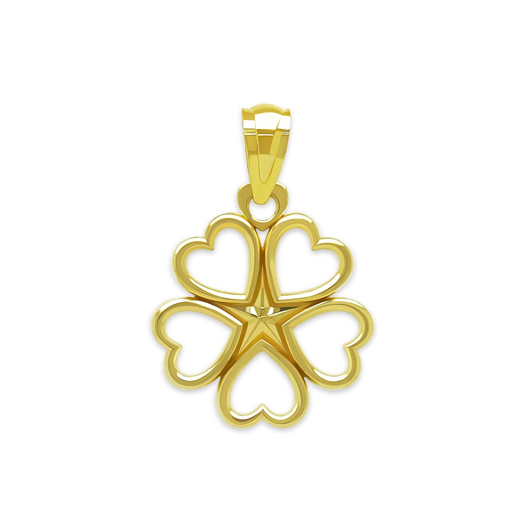Gold Heart Four Leaf Clover Charm - 4 Leaf Clover Pendant - 10 Karat ...