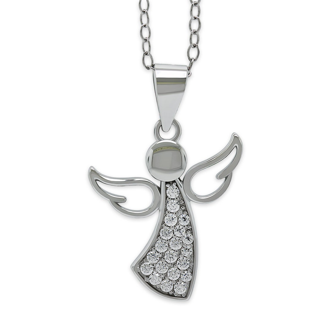 Silver Angel Necklace With Cubic Zirconia Stones - 925 Sterling Silver ...