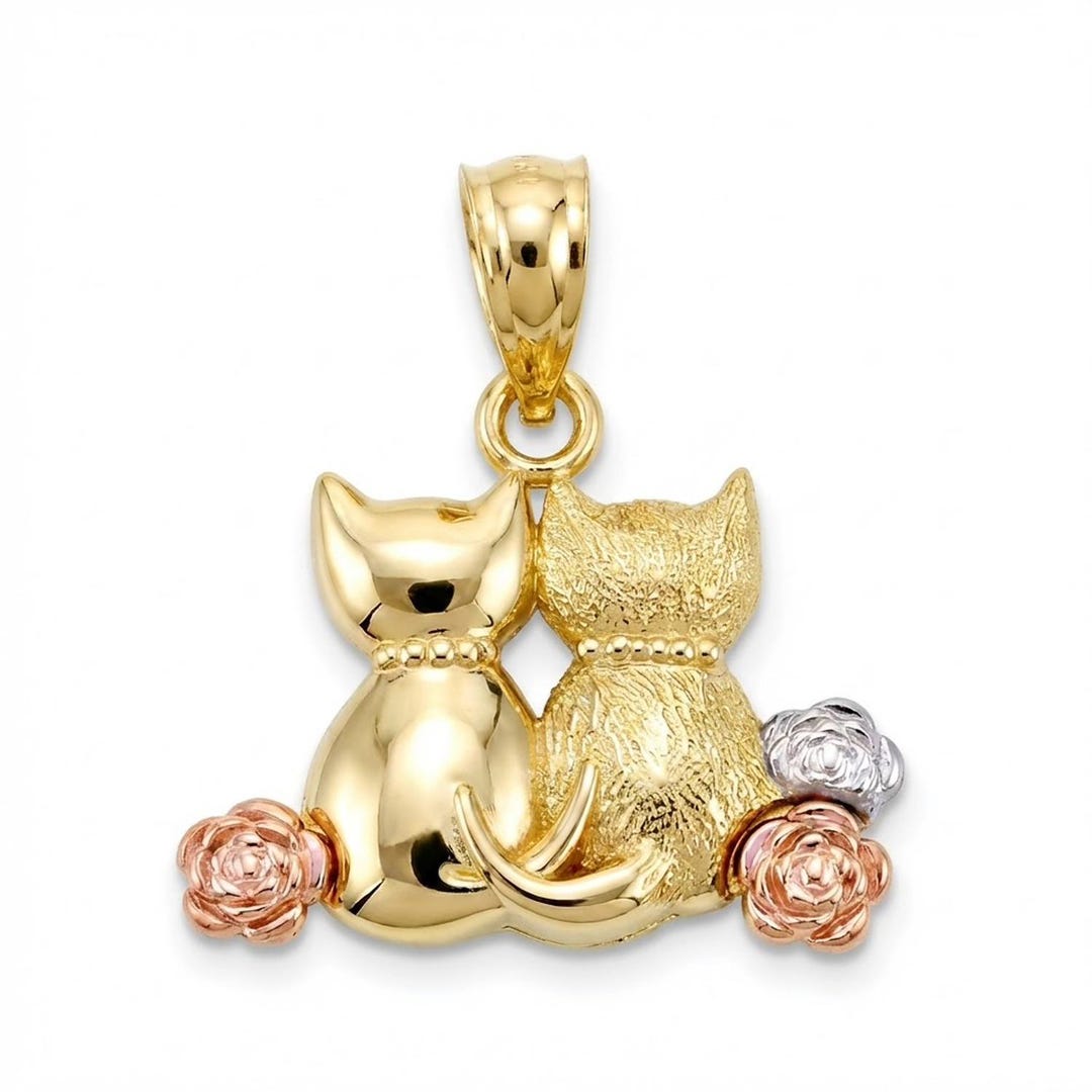 Gold Sitting Cats Charm Pendant - 10 Karat Solid Gold With Optional ...