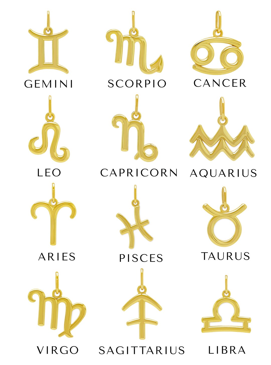 Gold Zodiac Pendant Necklace - 10 Karat Solid Gold - Astrology Necklace ...