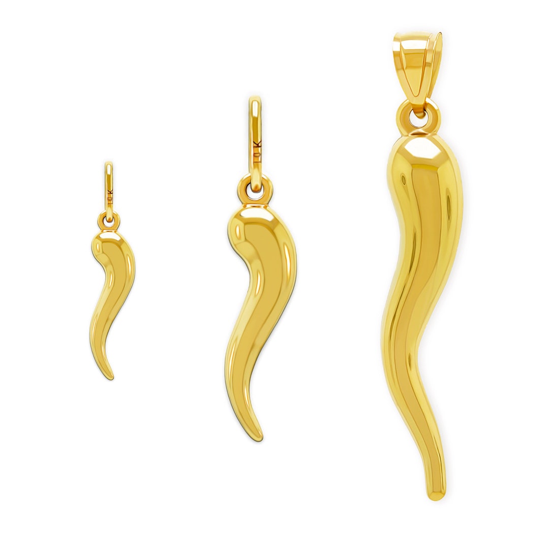 Gold Italian Horn Charm Pendant - 10 Karat Solid Gold - Italian Horn ...