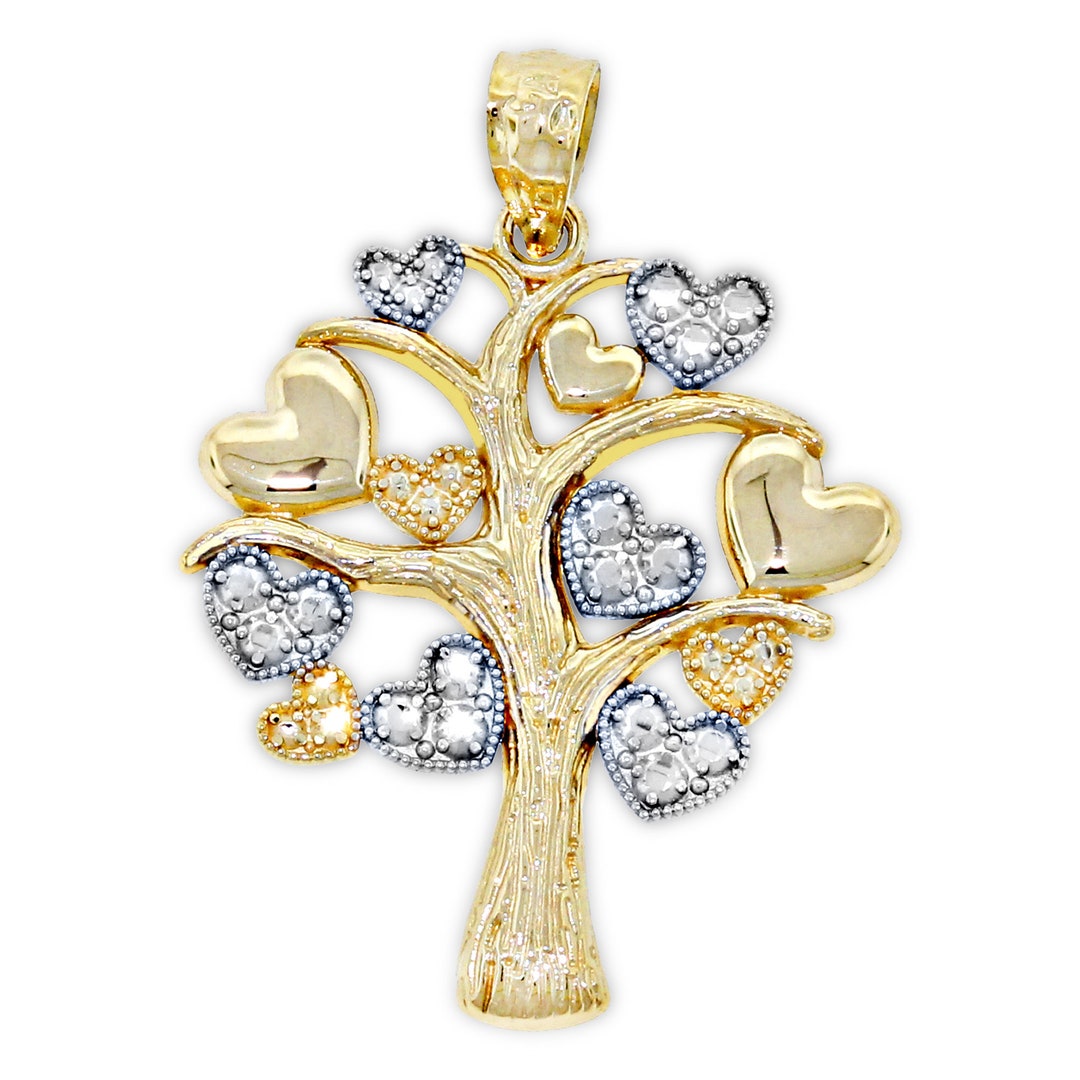 Gold Hearted Tree of Life Charm - 10 Karat Solid Gold With Optional ...